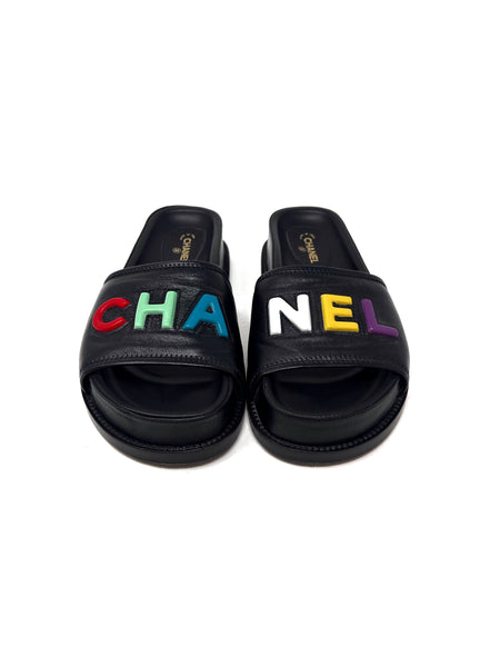Chanel 37.5 '22 Logo Lambskin Platform Slides – The Little Bird